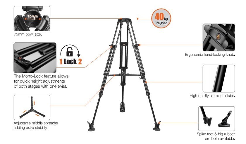 E-Image EG06A2 2-Stage Aluminum Video Tripod with GH06 Fluid Head